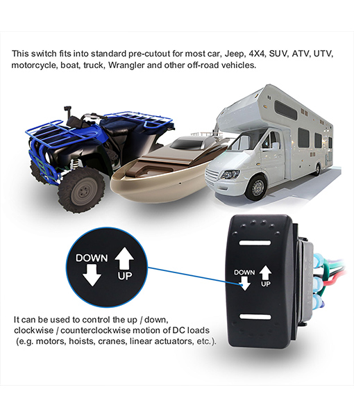 LAS2 DPDT 20A 12V DC Motor Polarity Reversing Momentary Rocker Switch ...
