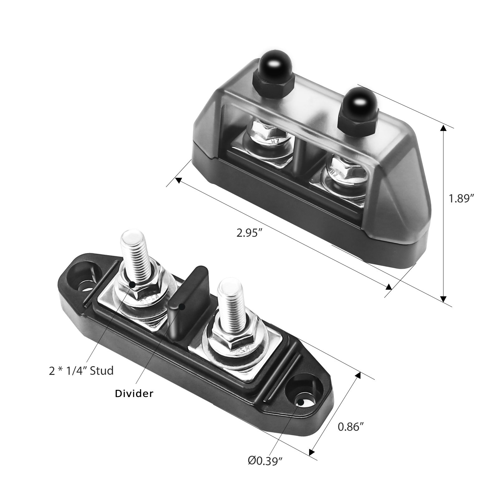 S2PG-14 Insulated 2 Position Power & Ground Busbar 2 x M5 Studs ...