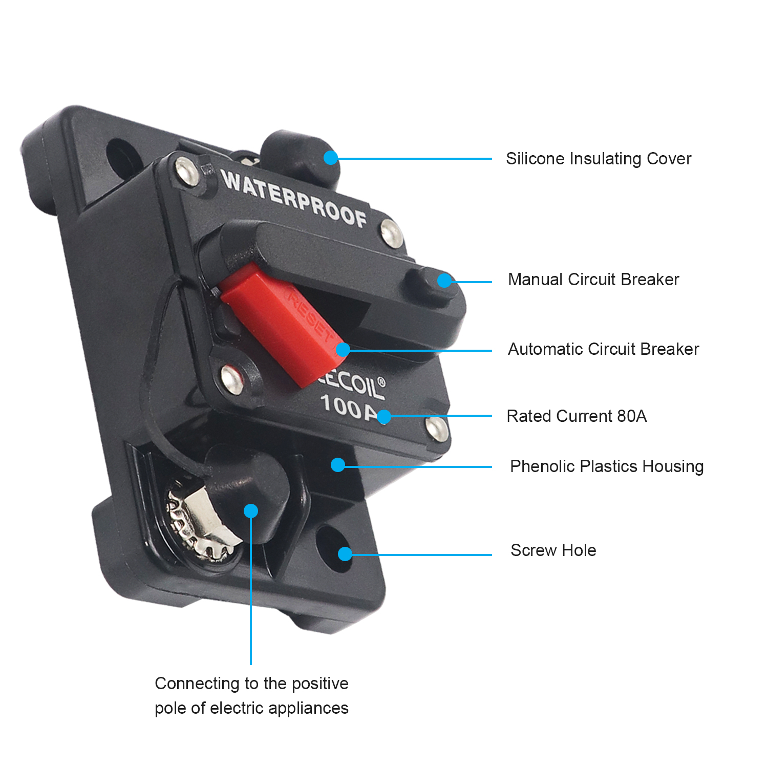 RCB100 Amp Waterproof Circuit Breaker with Switch Manual Reset for Car ...